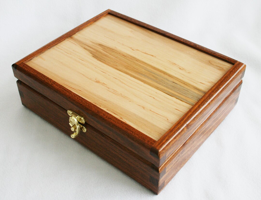 Handmade Brazilian Cherry Keepsake Box: Ambrosia Maple Top, Brass Latch ...