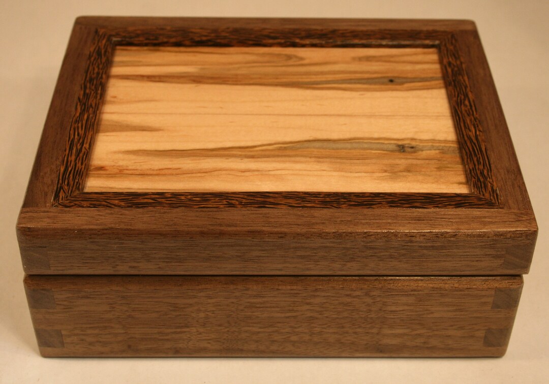 Handmade Walnut Wooden Box 8 X 6 X 3-1/4, Wormy Maple Top and Bottom ...