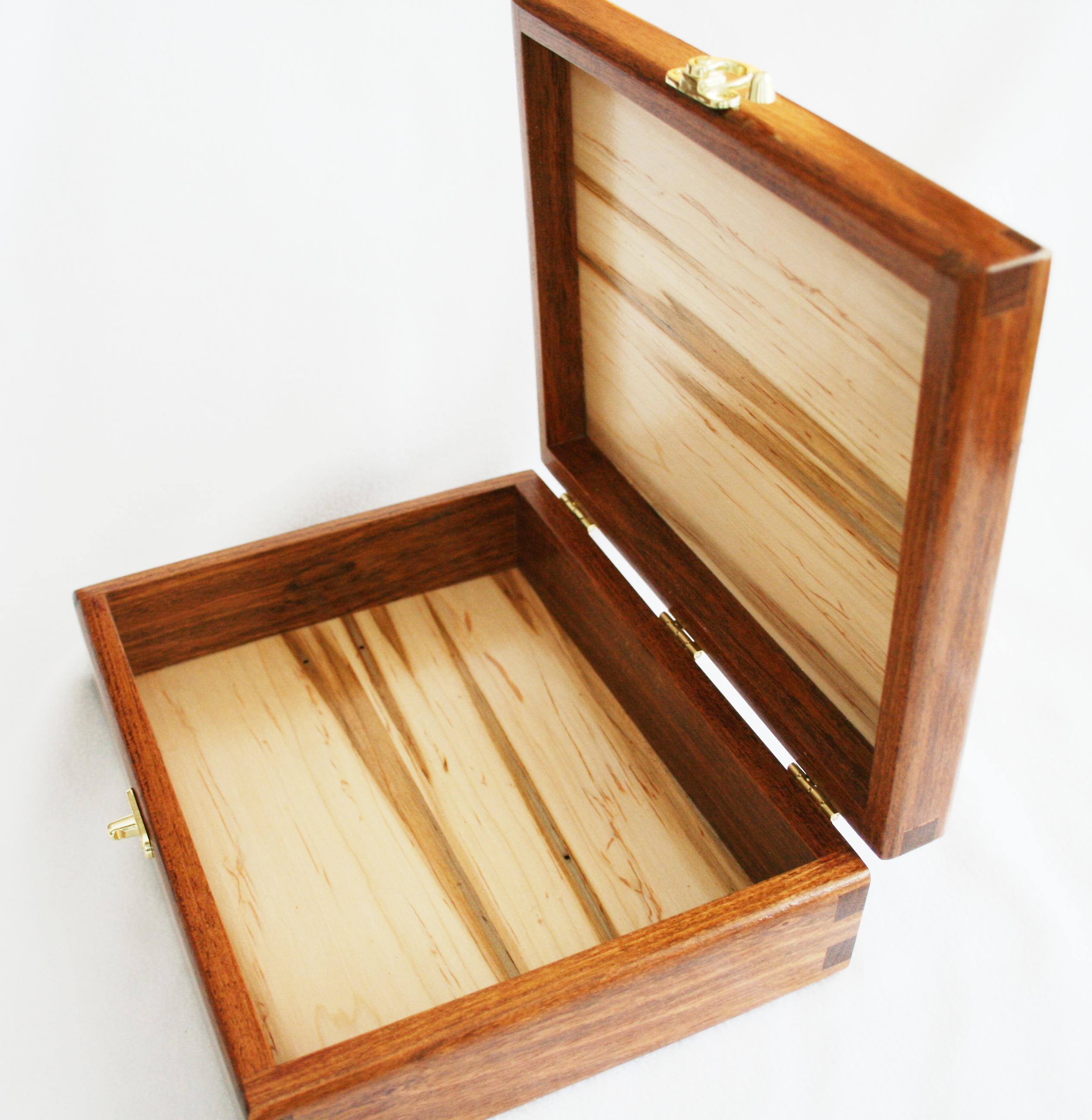 Handmade Brazilian Cherry Keepsake Box: Ambrosia Maple Top, Brass Latch ...