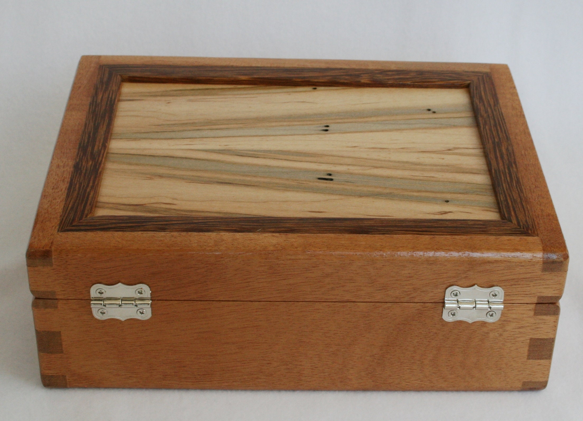 Handmade Mahogany Wooden Keepsake Box 9 X 7 X 3-1/4, Wormy Maple Top ...