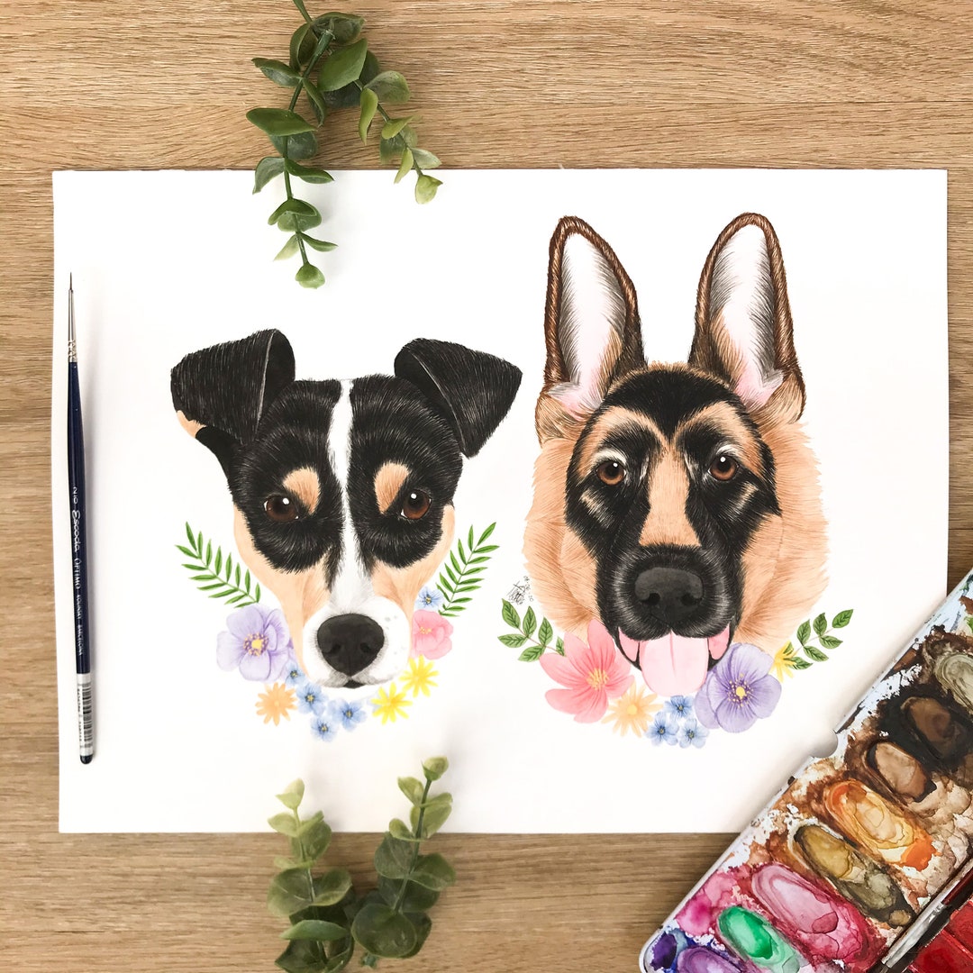 Custom Pet Portrait (two Dogs) - Etsy