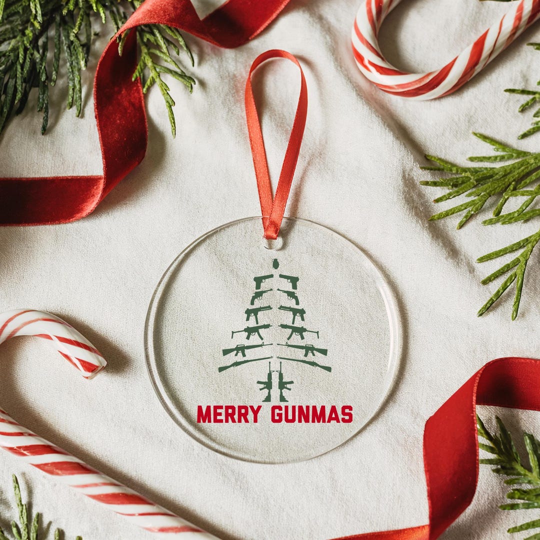 FUNNY CHRISTMAS GUN Ornament Gun Lover Military Outdoorsmen Hunter Pro ...