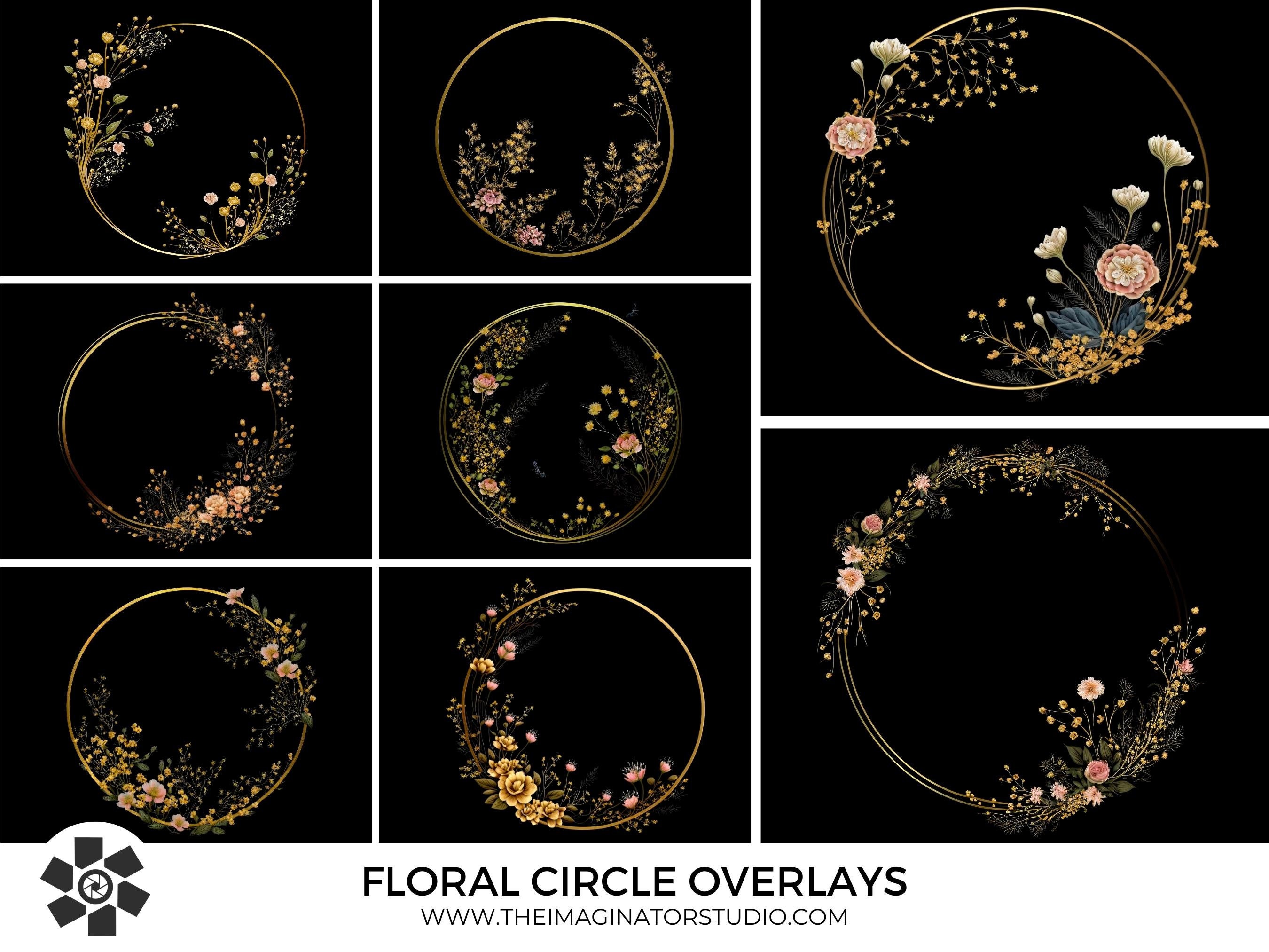 Floral Circle Overlays | Gold Circle Overlays | Flower Ring Overlays ...