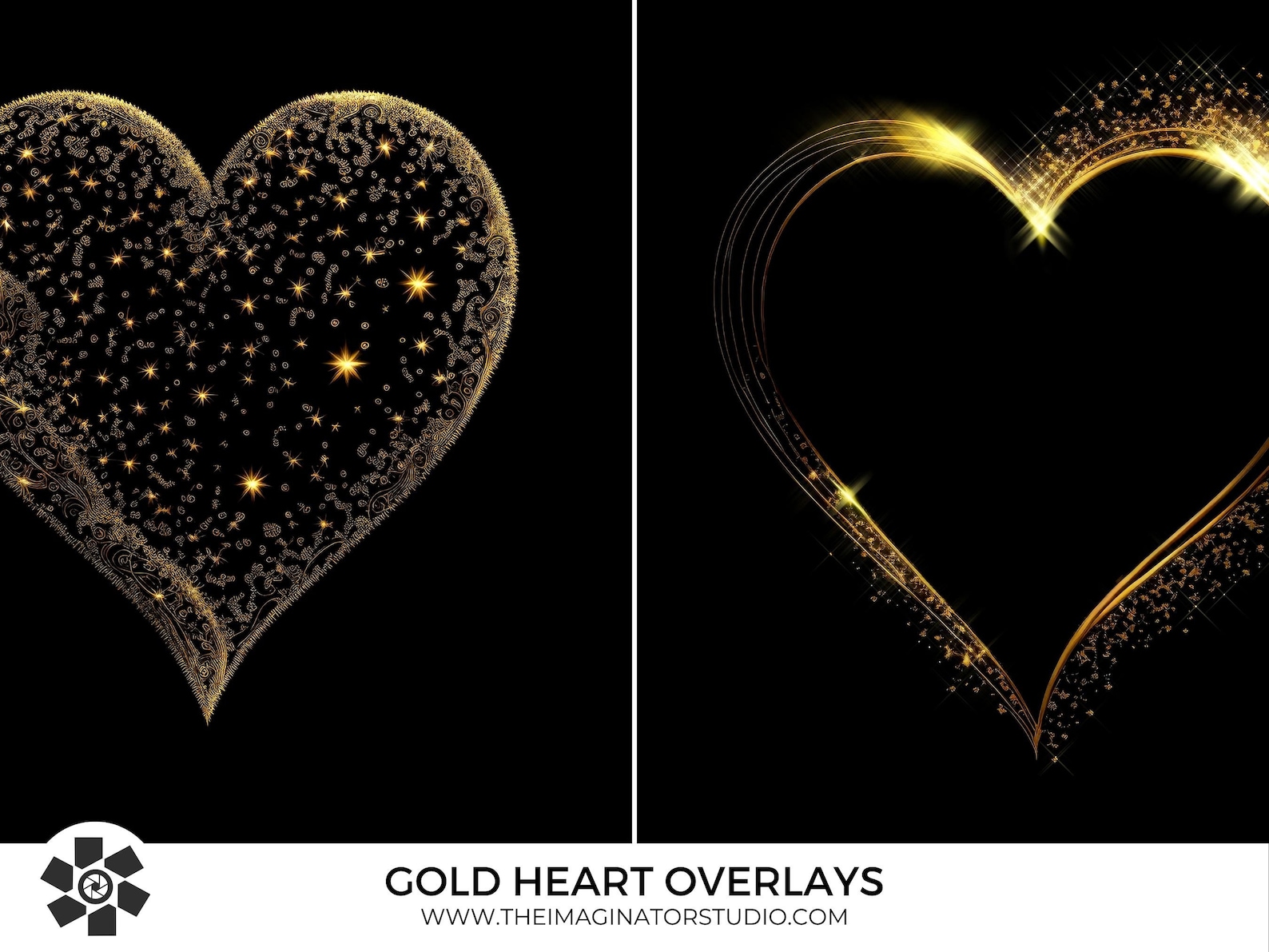 Gold Heart Overlays | Valentine Overlays | Photoshop Overlays | Gold ...