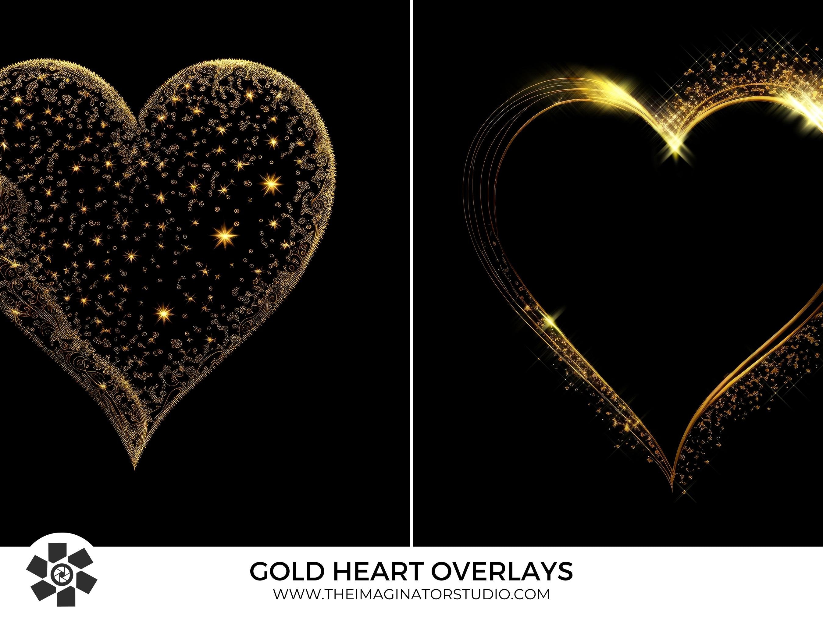 Gold Heart Overlays | Valentine Overlays | Photoshop Overlays | Gold ...