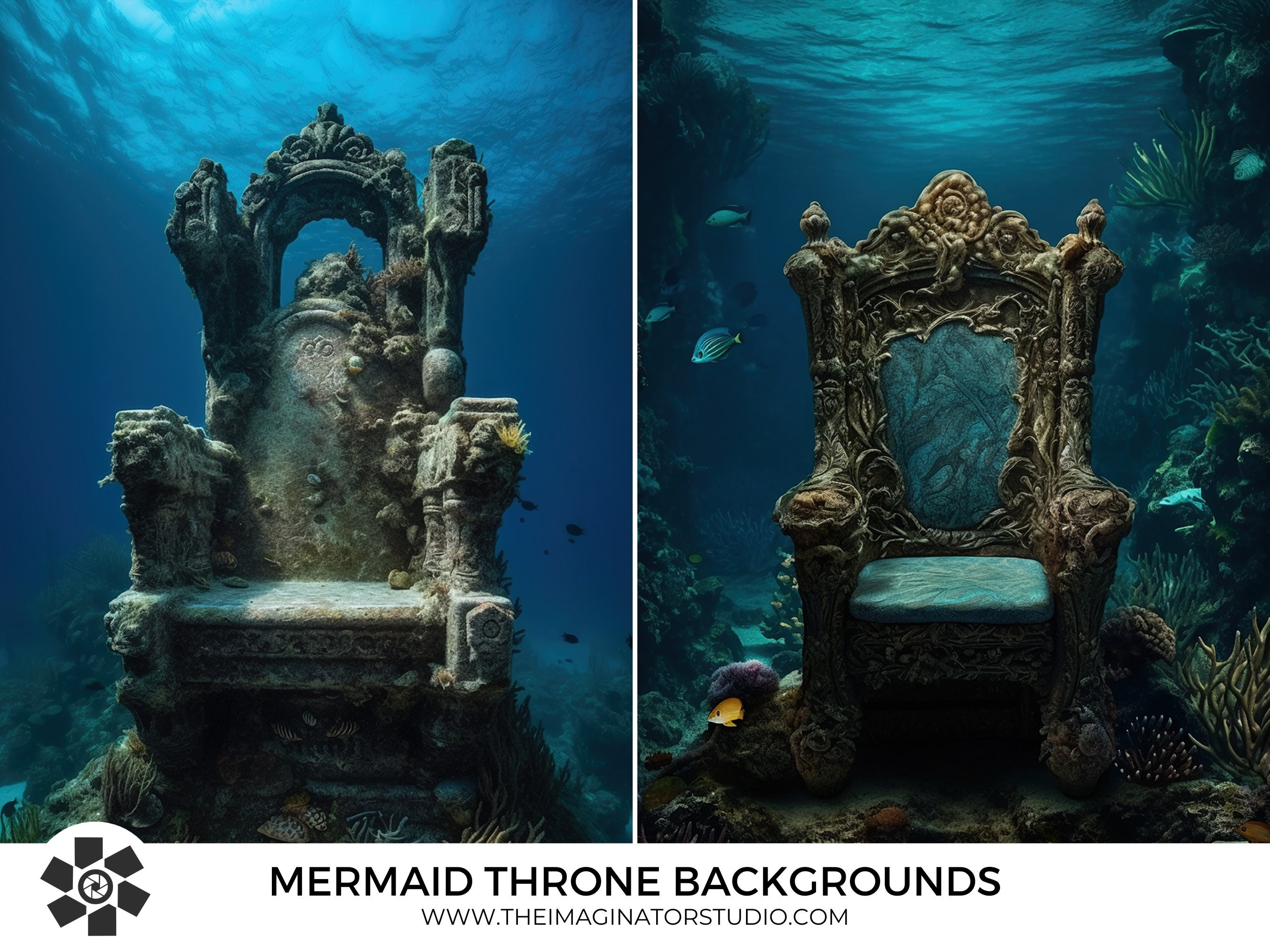Mermaid Throne | Mermaid Digital Background | Mermaid Digital Backdrop ...