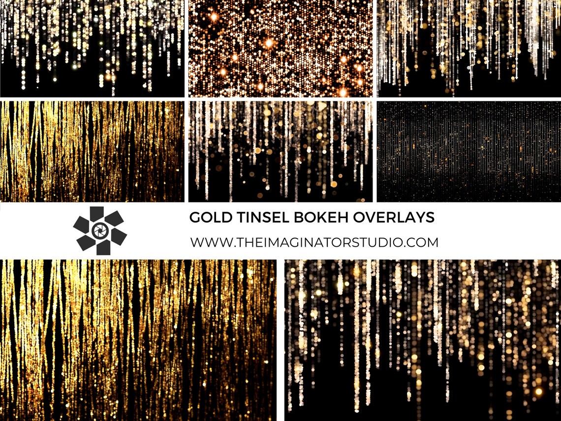 Gold Bokeh Backdrop | Bokeh | Gold Tinsel Overlay | Digital Background ...