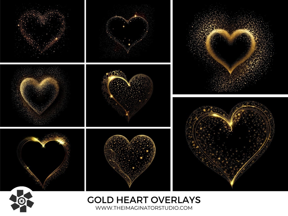 Gold Heart Overlays | Valentine Overlays | Photoshop Overlays | Gold ...