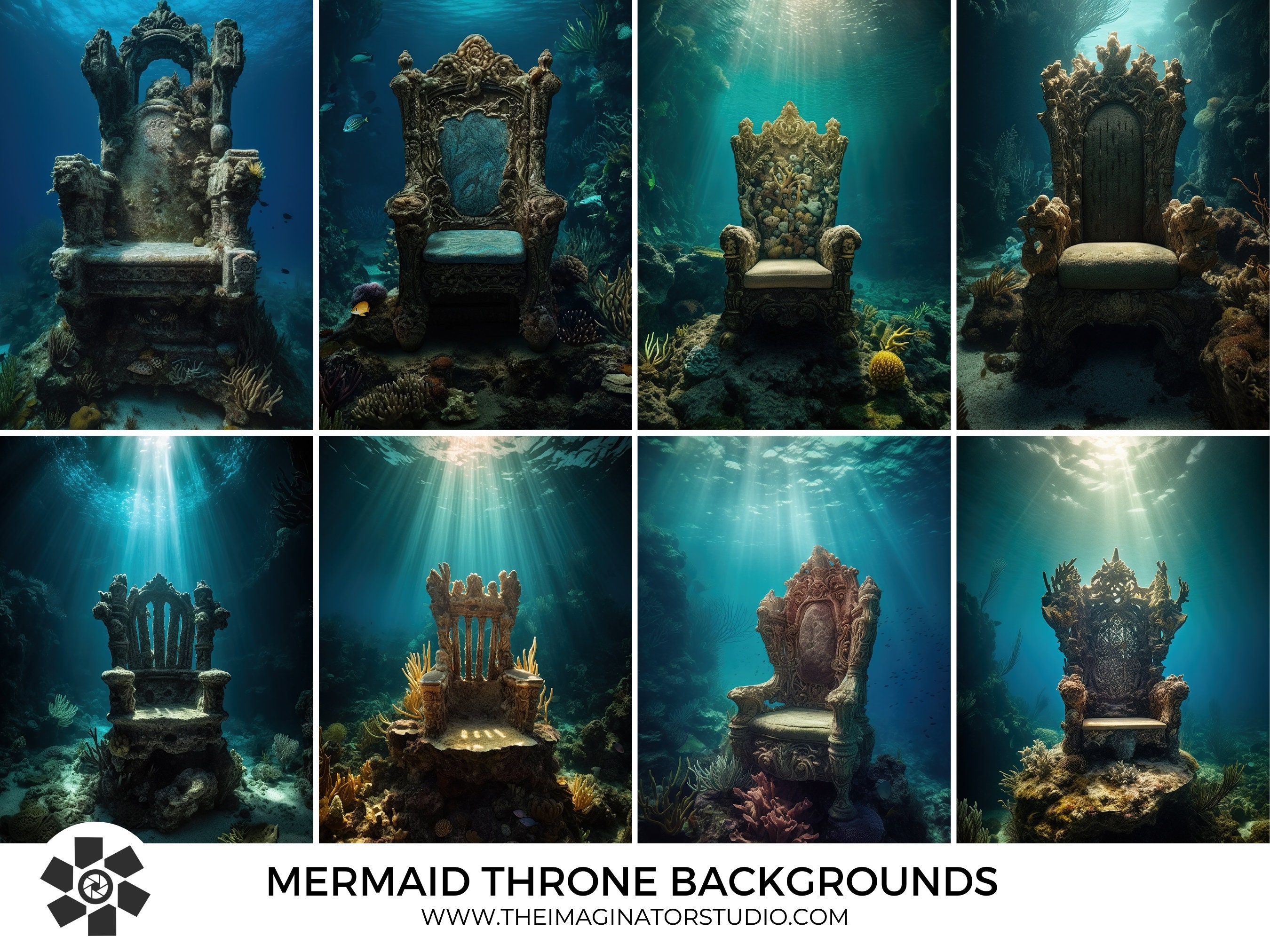Mermaid Throne | Mermaid Digital Background | Mermaid Digital Backdrop ...