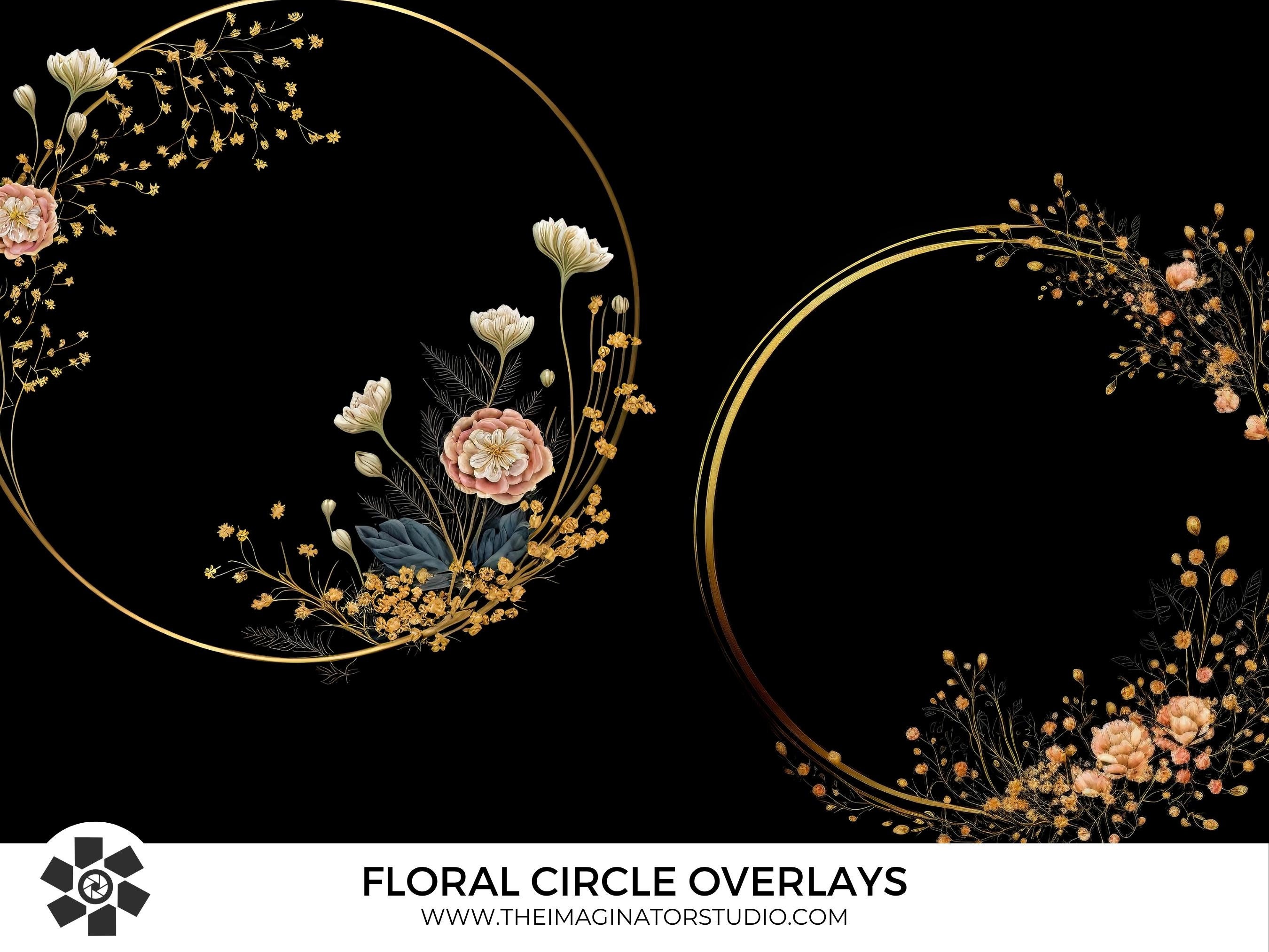Floral Circle Overlays | Gold Circle Overlays | Flower Ring Overlays ...
