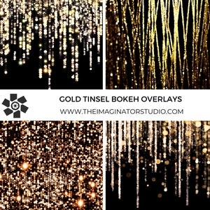 Gold Bokeh Backdrop | Bokeh | Gold Tinsel Overlay | Digital Background ...