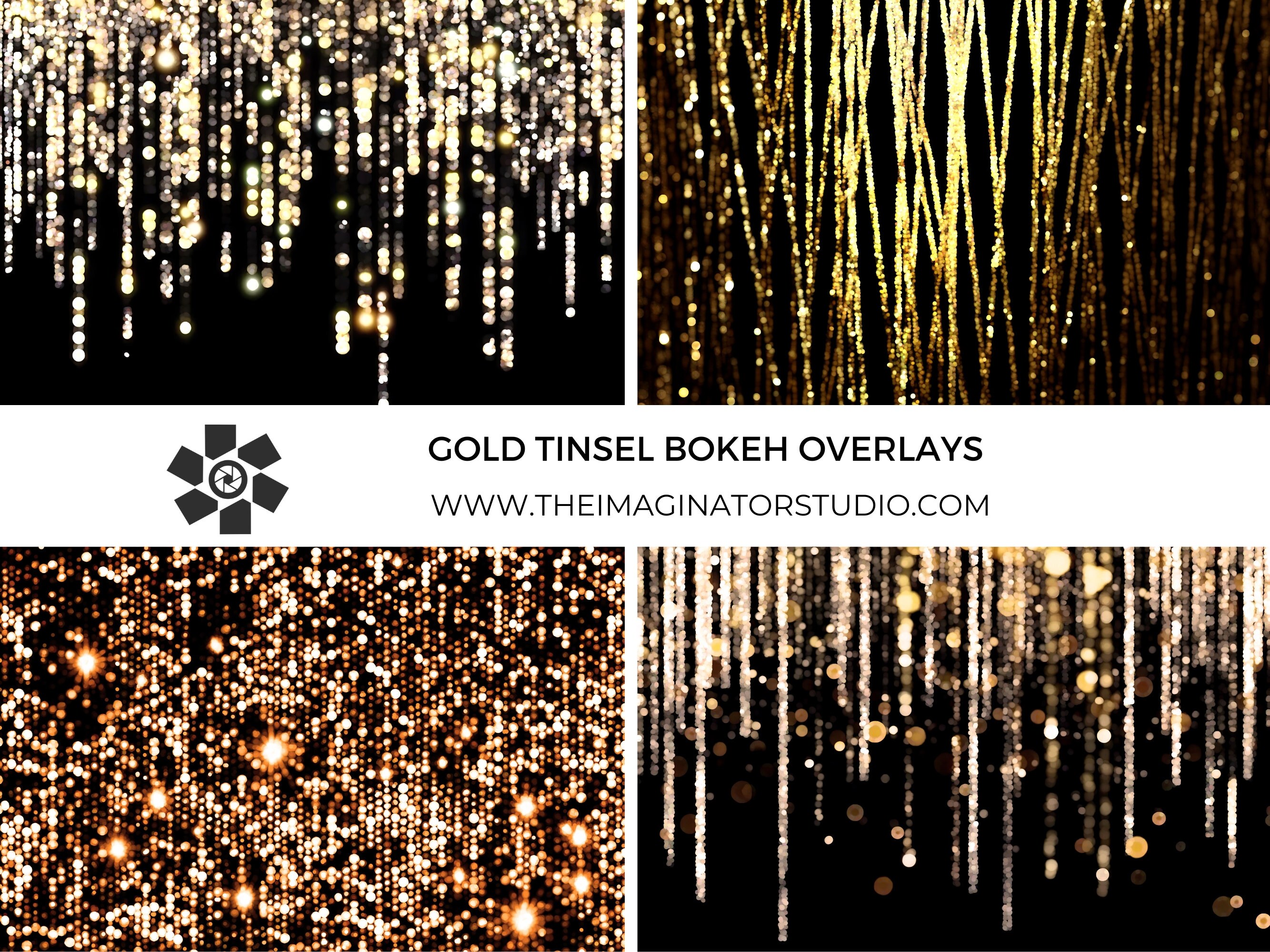 Gold Bokeh Backdrop | Bokeh | Gold Tinsel Overlay | Digital Background ...