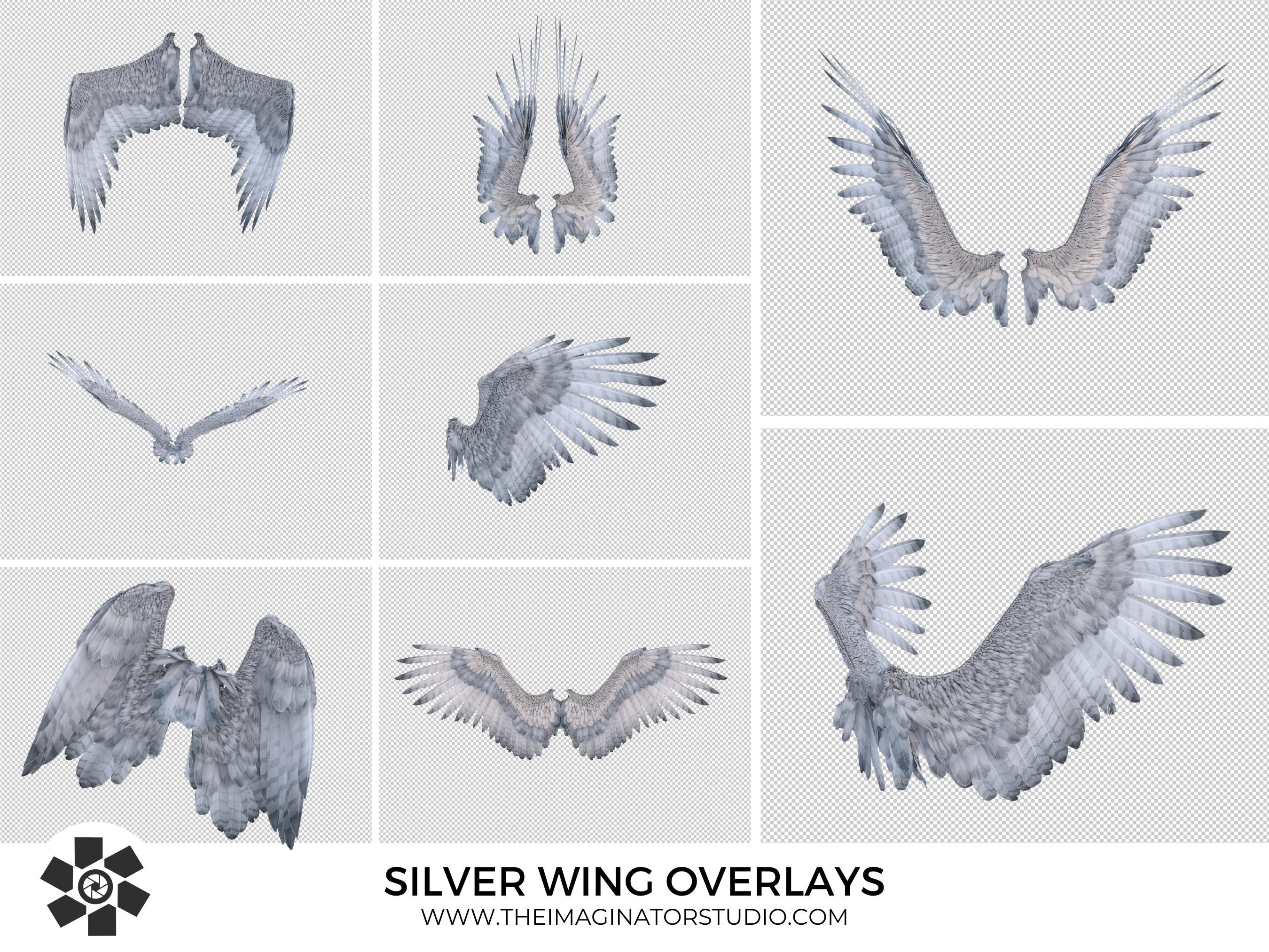 Silver Wing Overlays Digital Wings Grey Wings Angel Wings Photoshop ...