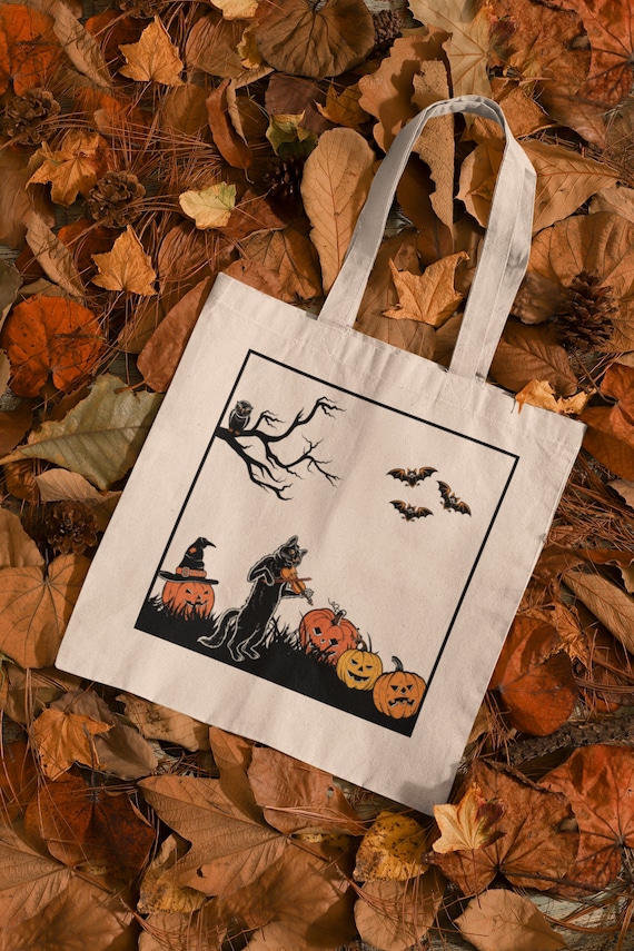 Fall Canvas Tote Bag Pumpkin Tote Bag Witchy Tote Bag - Etsy