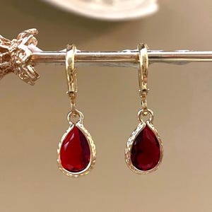 Vintage Ruby Red Teardrop Jewel Huggie Hoop Earrings - Etsy