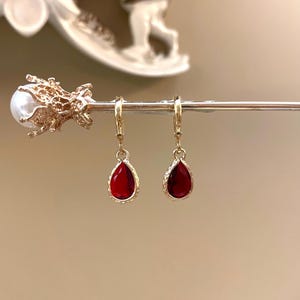 Vintage Ruby Red Teardrop Jewel Huggie Hoop Earrings - Etsy UK