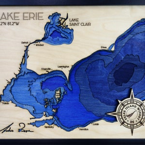Lake Erie 3D Laser Cut Wood Map Bathymetric Depth Topography - Etsy