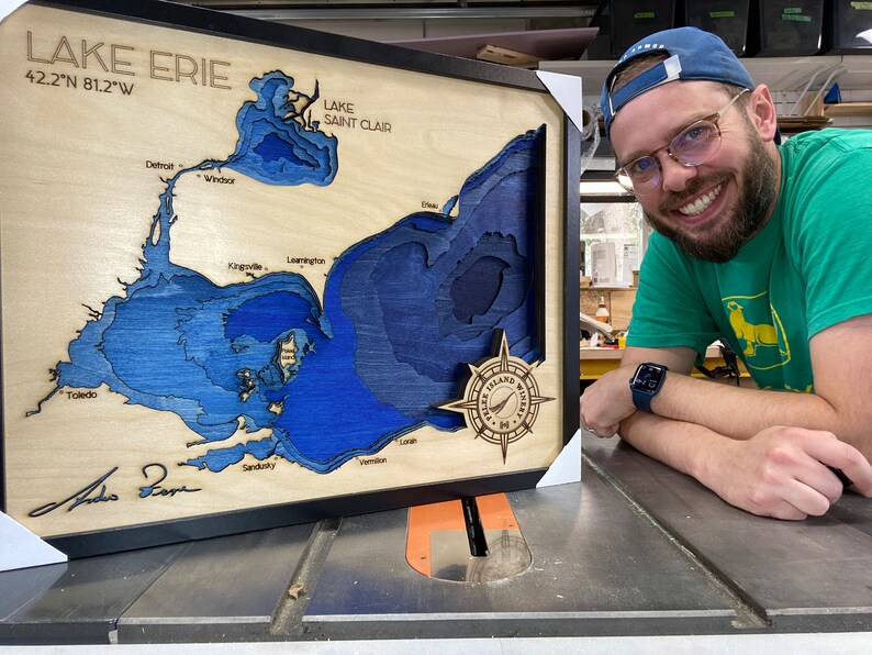 Lake Erie 3D Laser Cut Wood Map Bathymetric Depth - Etsy