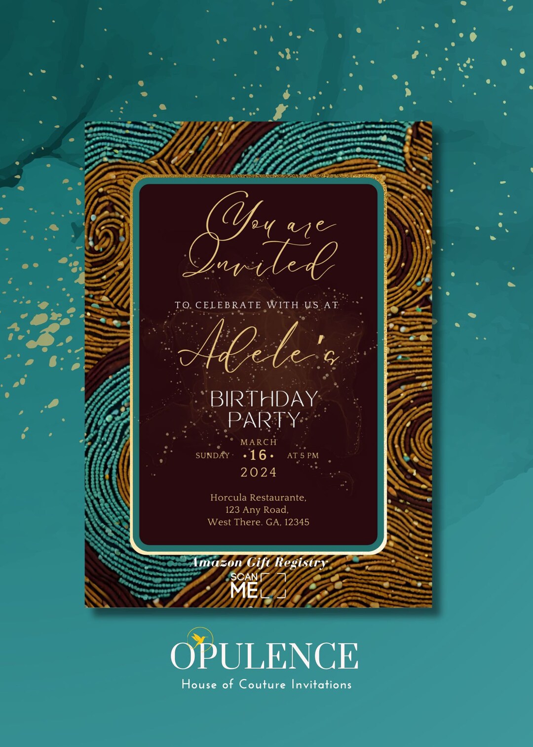 Teal, Brown & Gold Elegant Beaded African Birthday Invitation | Kente ...