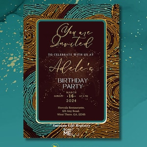 Teal, Brown & Gold Elegant Beaded African Birthday Invitation | Kente ...