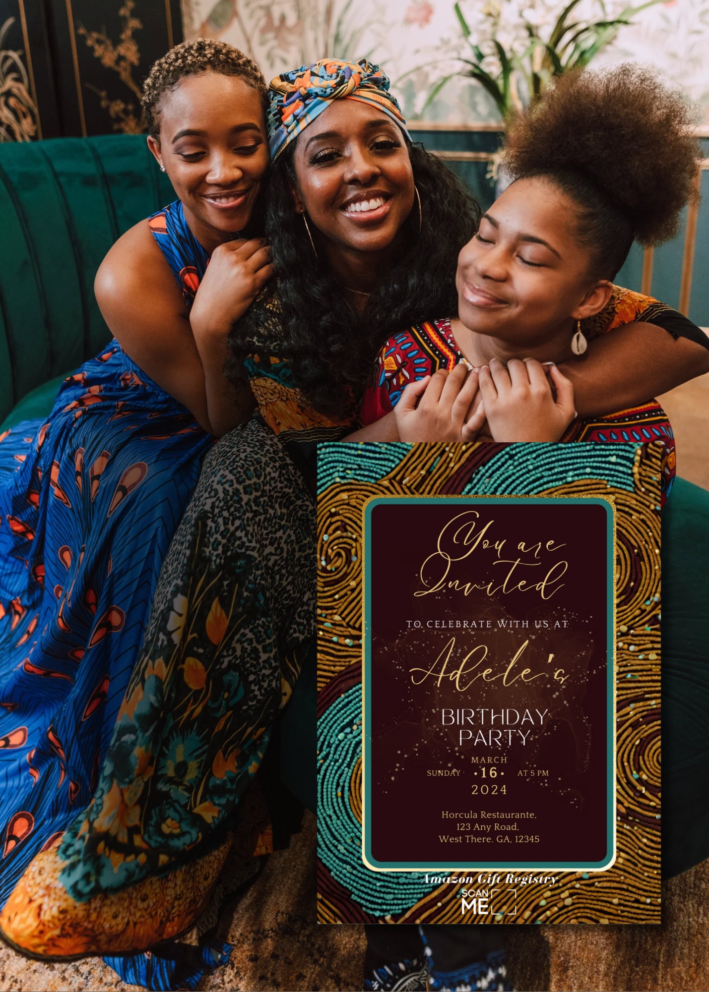 Teal, Brown & Gold Elegant Beaded African Birthday Invitation | Kente ...