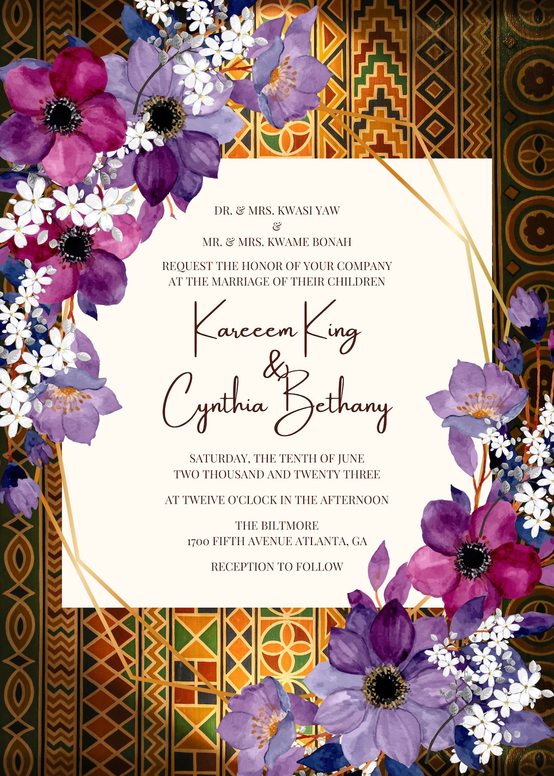 African Traditional Wedding Invitation, Gold Kente Wedding Invite ...