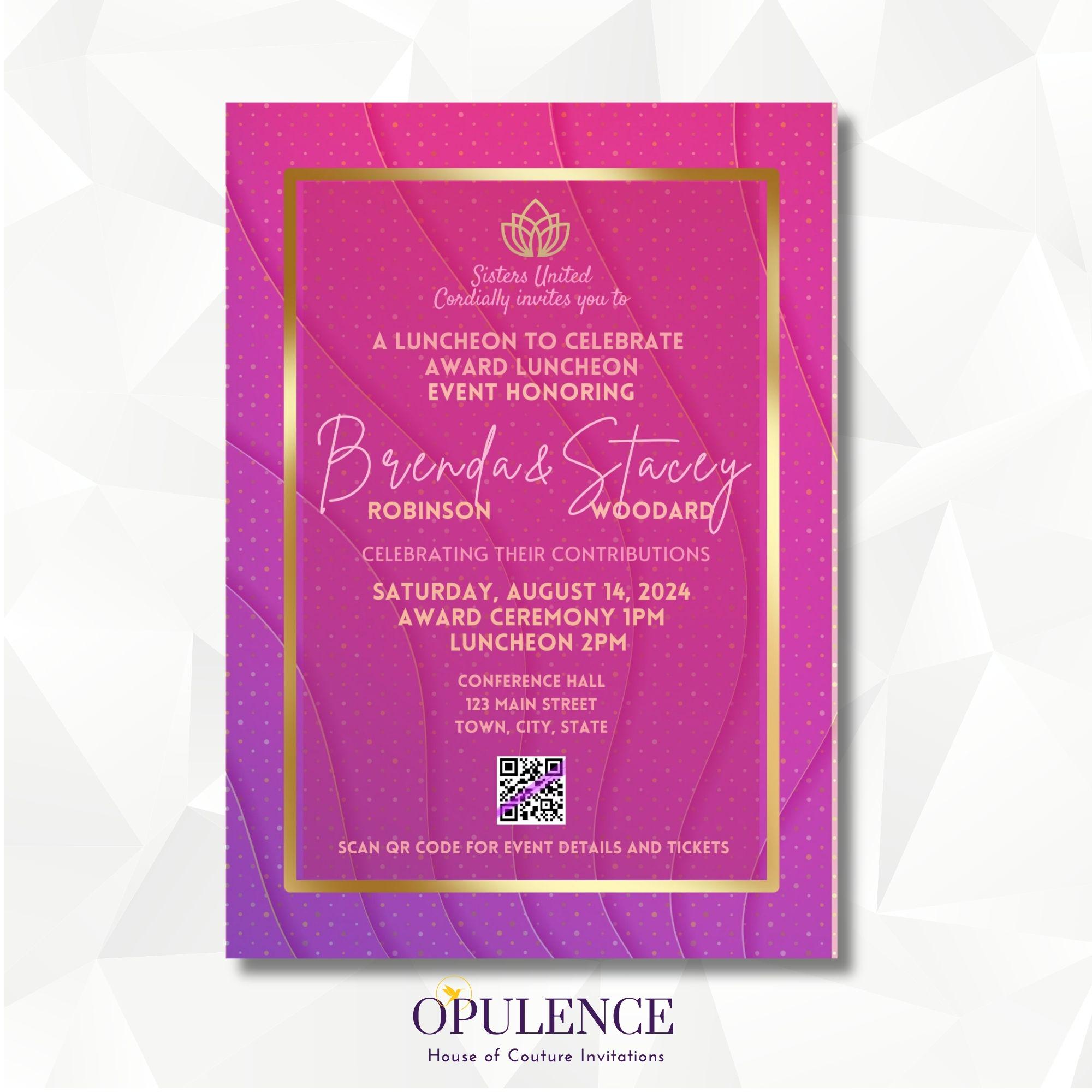Luncheon Invitation Award Ceremony Invitations Pink and Gold Womens ...