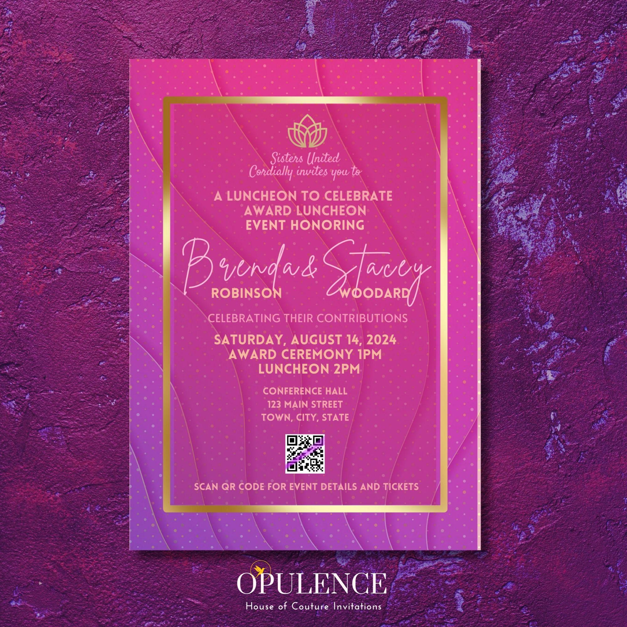 Luncheon Invitation Award Ceremony Invitations Pink and Gold Womens ...