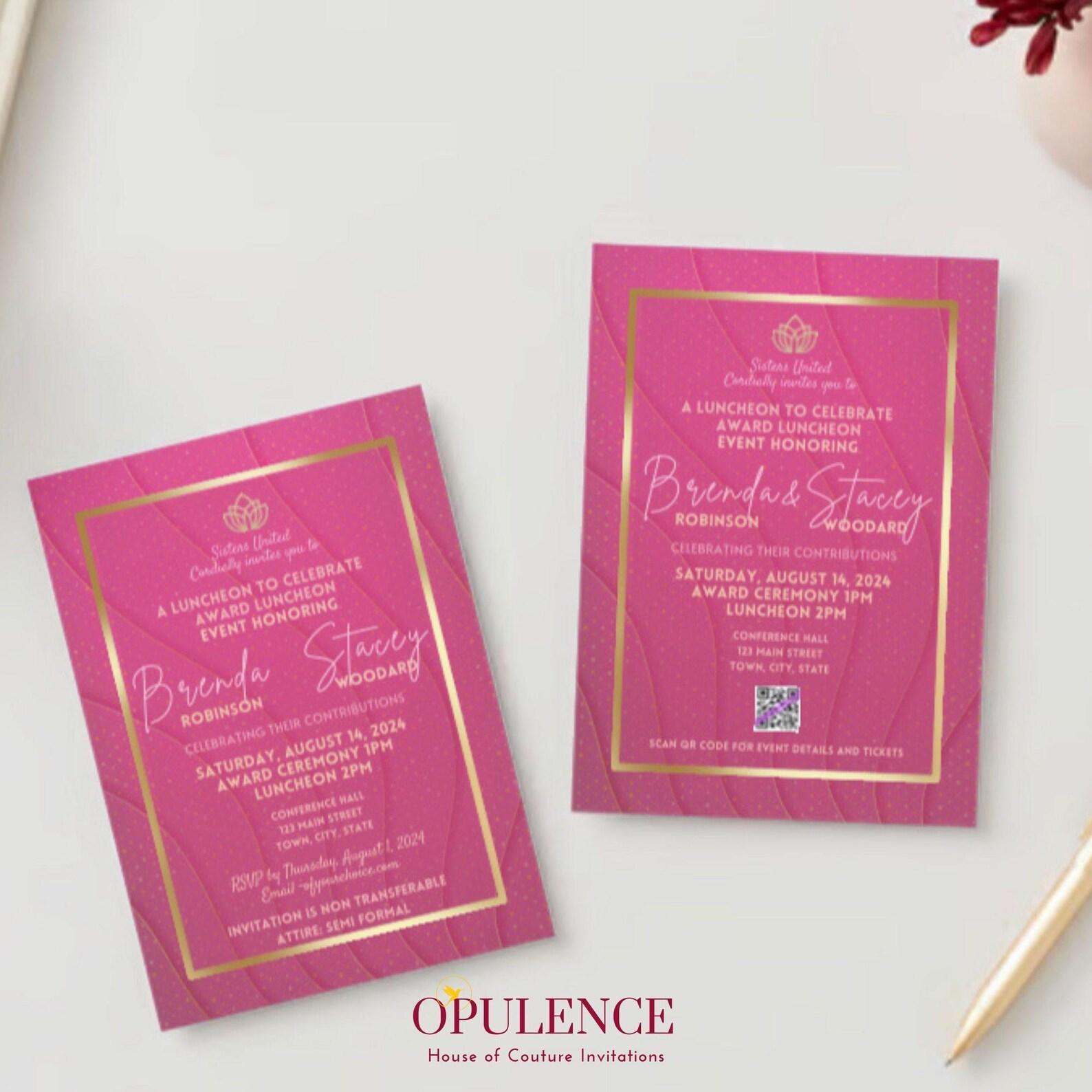Luncheon Invitation Award Ceremony Invitations Pink and Gold Womens ...