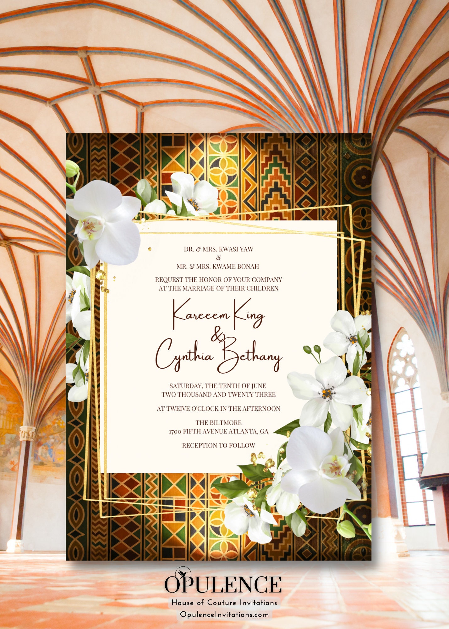 African Traditional Wedding Invitation, Gold Kente Wedding Invite ...