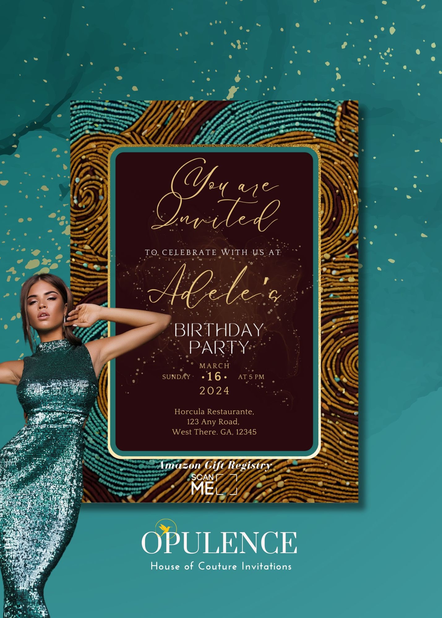 Teal, Brown & Gold Elegant Beaded African Birthday Invitation | Kente ...