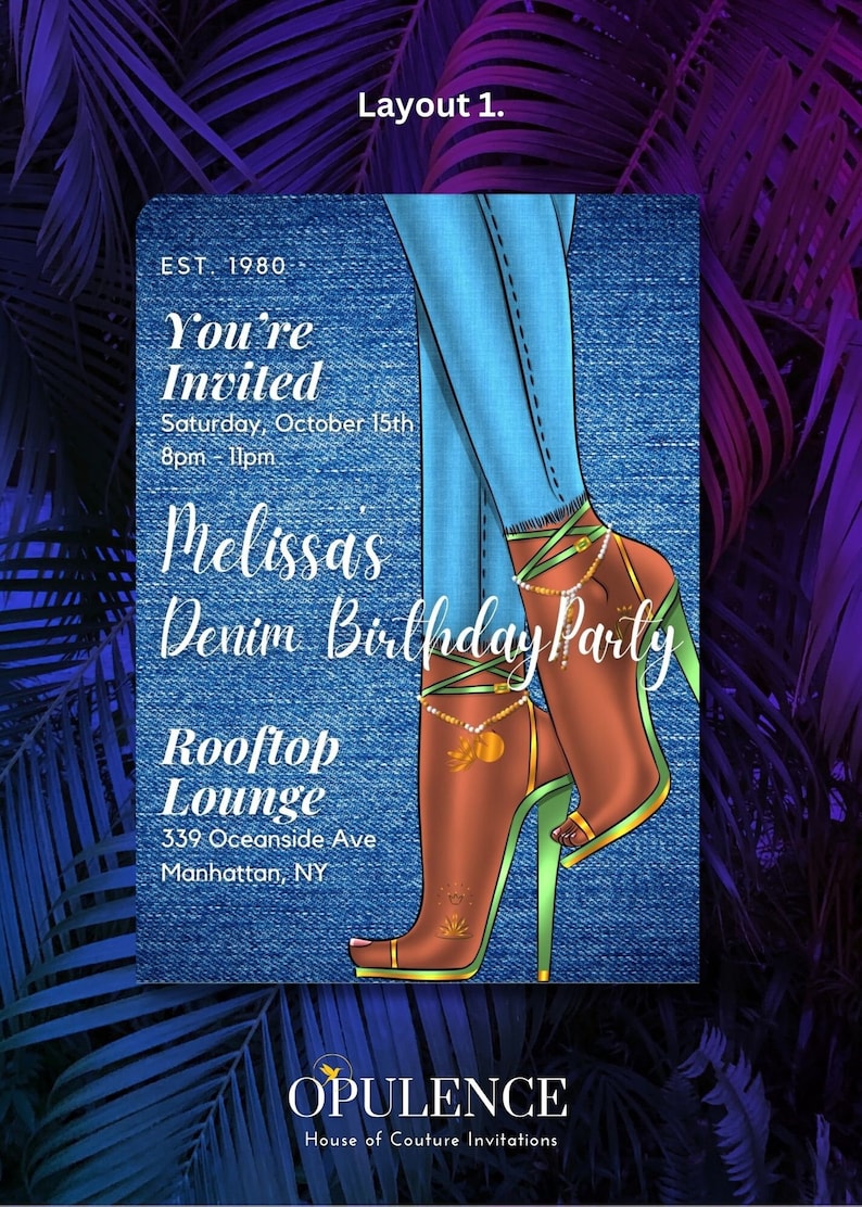 Denim Birthday Party Invitation: Jeans & Heels, Customizable Event - Etsy