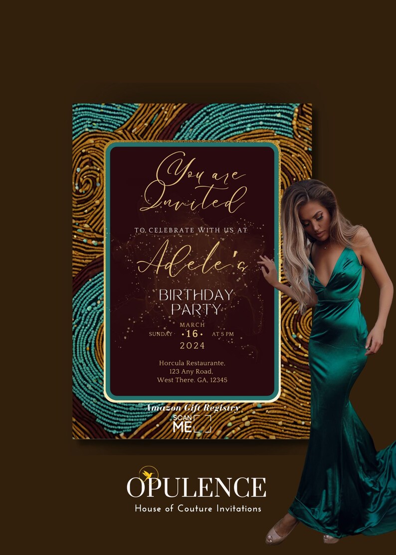 Teal, Brown & Gold Elegant Beaded African Birthday Invitation | Kente ...