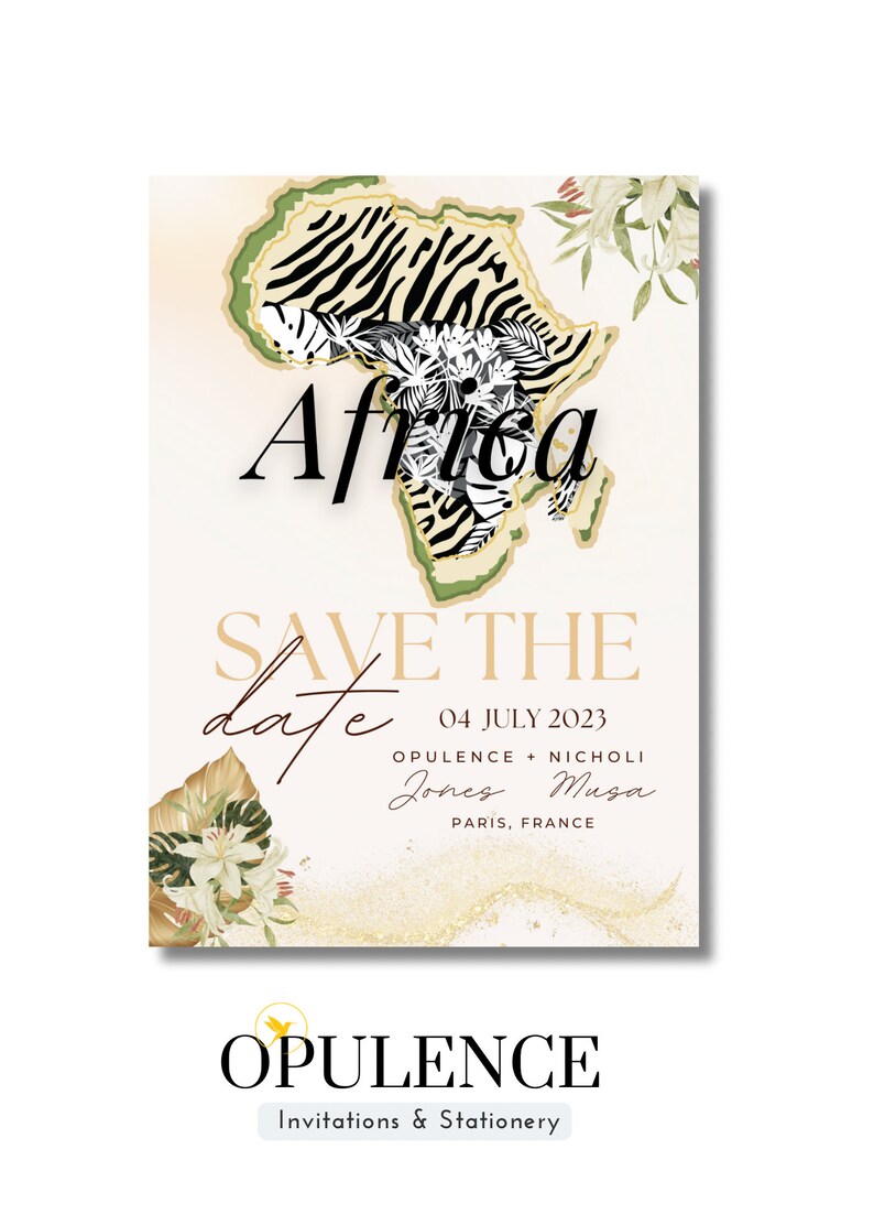 Africa Theme Save the Date Africa Wedding Invitation | Upscale, Modern ...