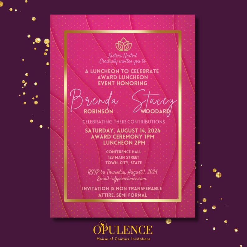 Luncheon Invitation Award Ceremony Invitations Pink and Gold Womens ...
