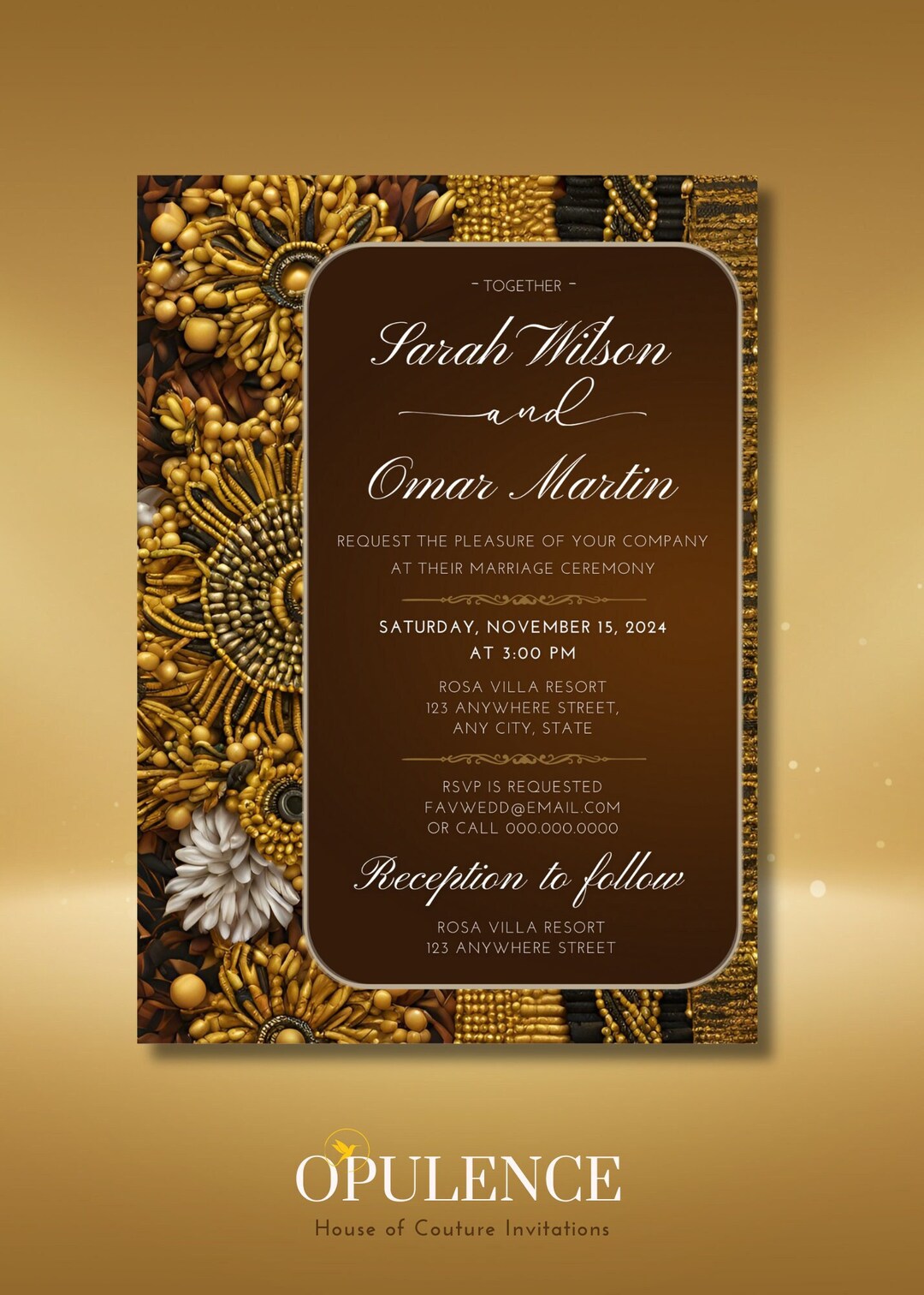 Gold Kente African Wedding Invitation: Beaded Afrocentric Design ...
