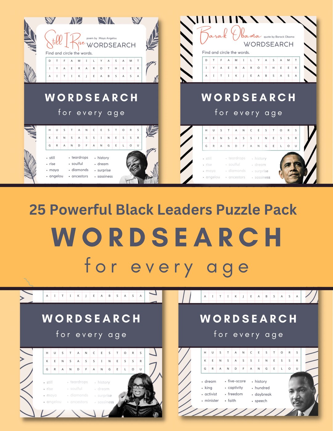 Black History Word Search 25 Puzzle Pack Based on Powerful Black ...