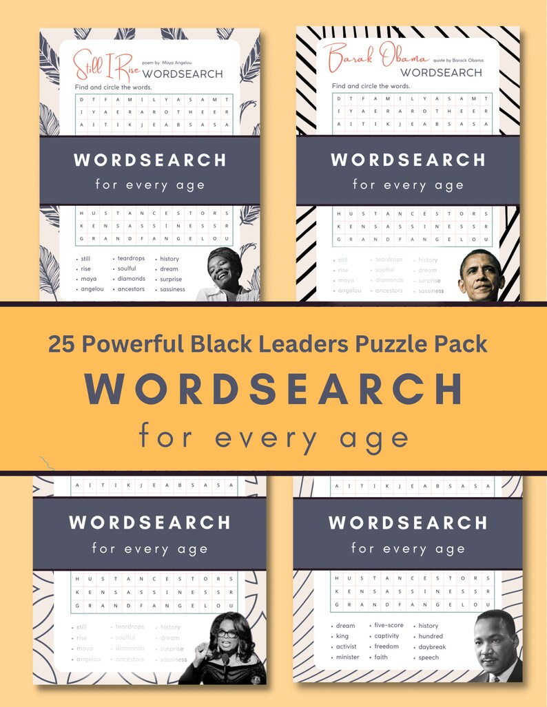 Black History Word Search 25 Puzzle Pack Based on Powerful Black ...
