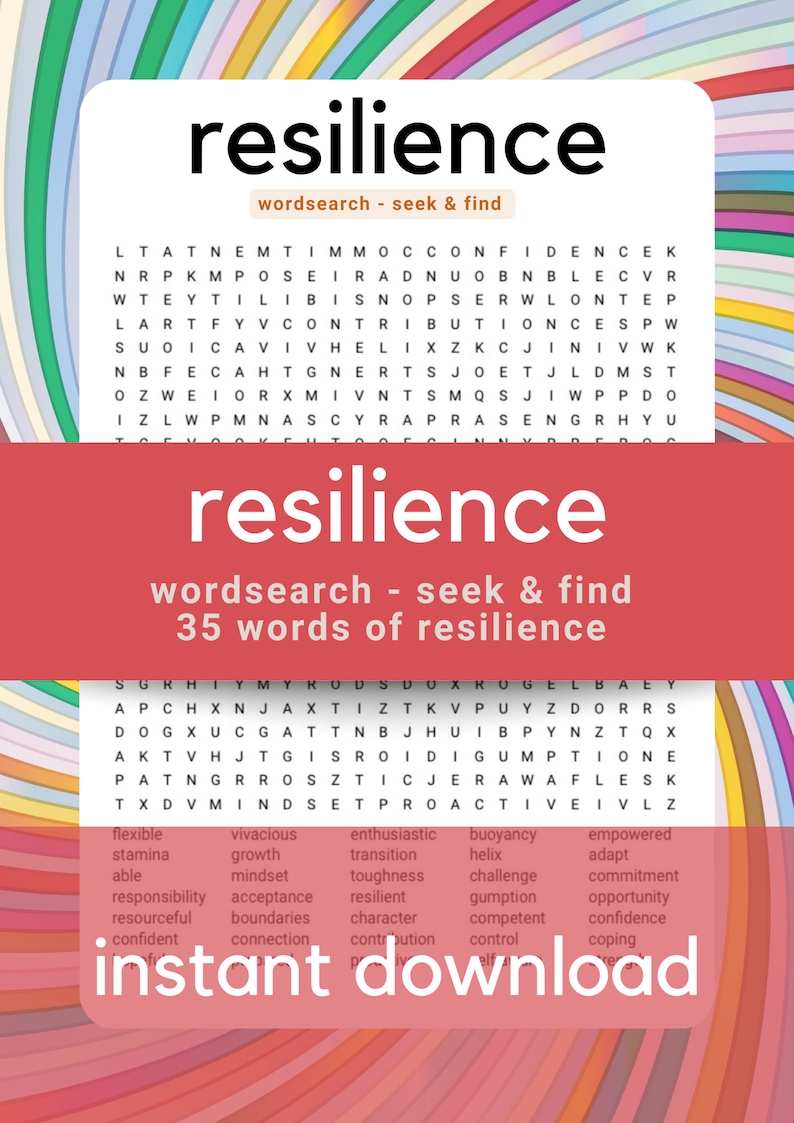 Resilience Word Search Puzzle Wellness Activity Empowerment - Etsy
