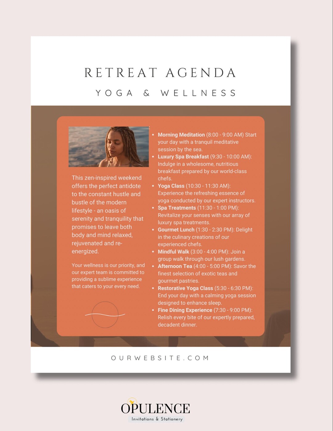 Retreat Agenda Retreat Itinerary for Spa Retreat Event or Yoga Retreat ...