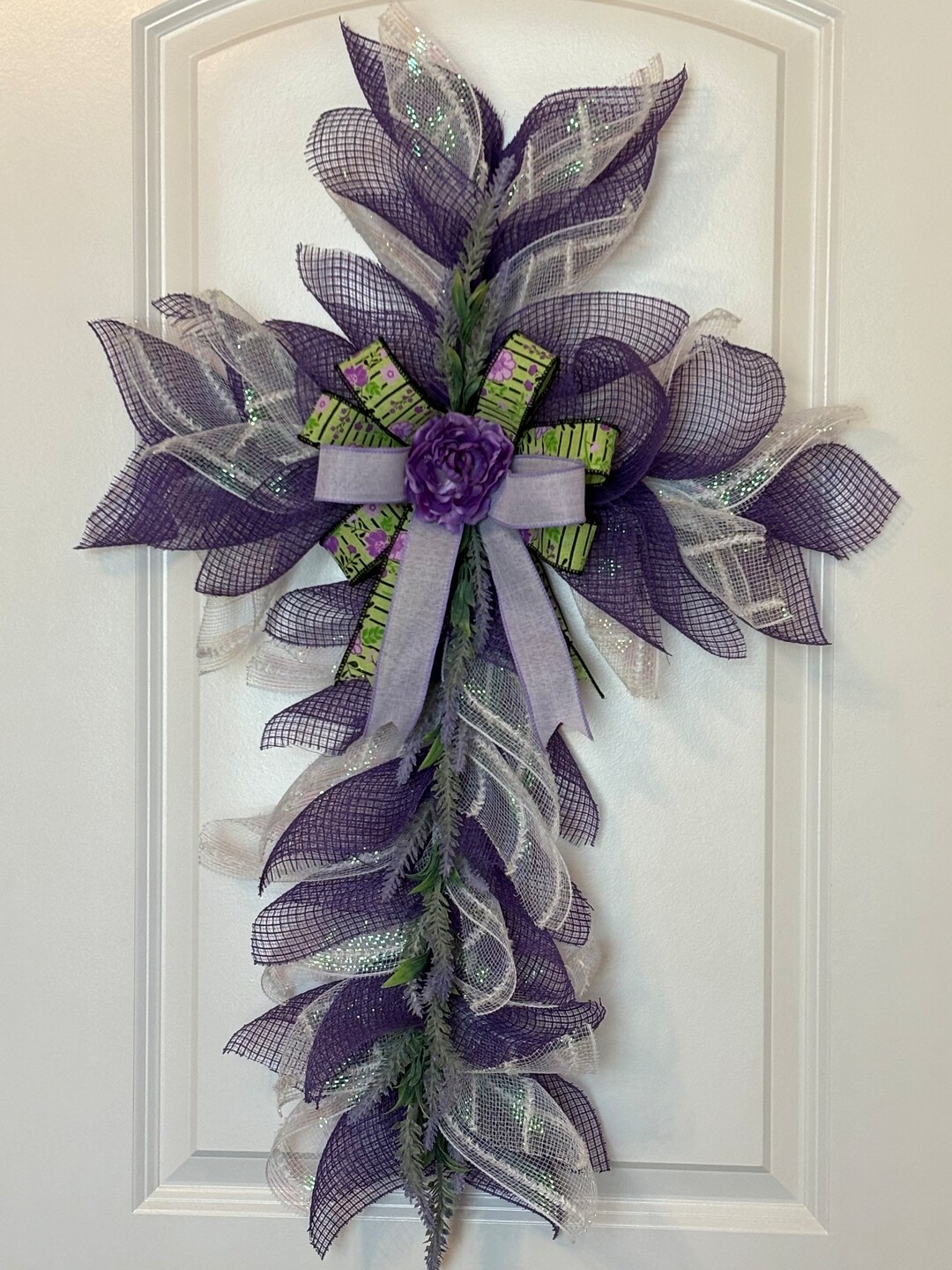 Purple Mesh Cross Door Hanger, Lavender Floral Decor - Etsy