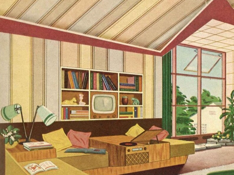 Retro 50s Mid Century Modern Interior Architecture Print - Etsy