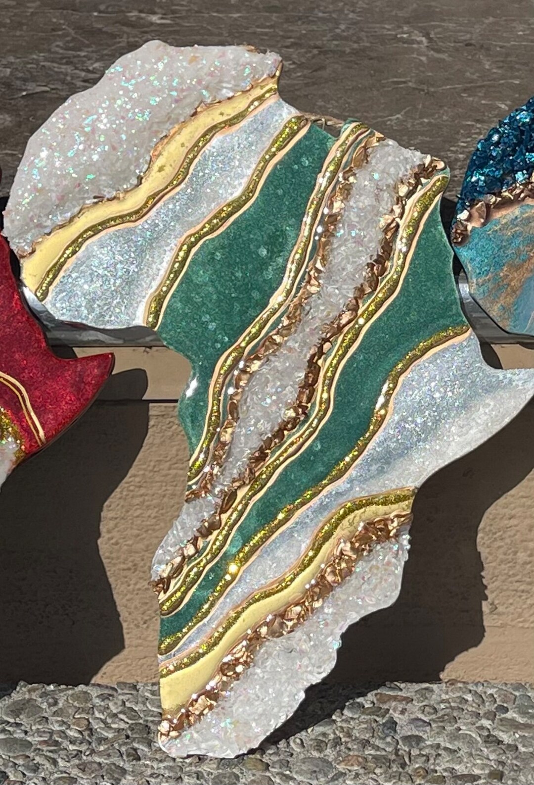 Africa Geode Wall Art, African Art, Green and Gold Resin Art Geode ...