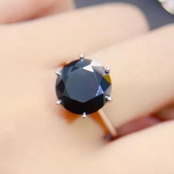 Black Solitaire Ring - Etsy