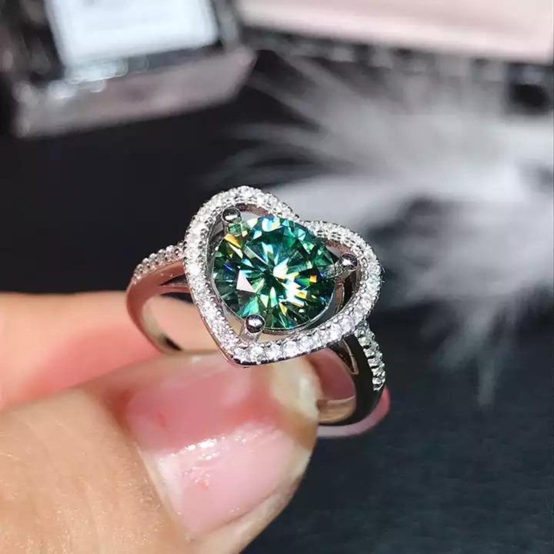 Heart Shape Blue Diamond Engagement Ring, 14k White Gold Diamond Ring ...