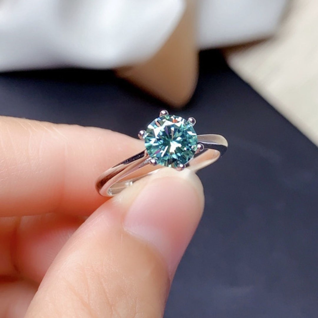 Blue Diamond Ring, 6 Prong Blue Diamond Solitaire Ring, Blue Diamond ...