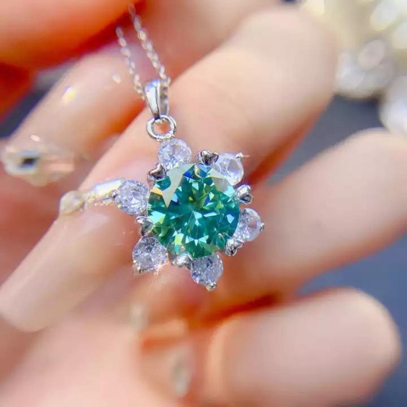 4ct Blue Diamond Pendant, 14k Lab Diamond Necklace, Solitaire Silver ...