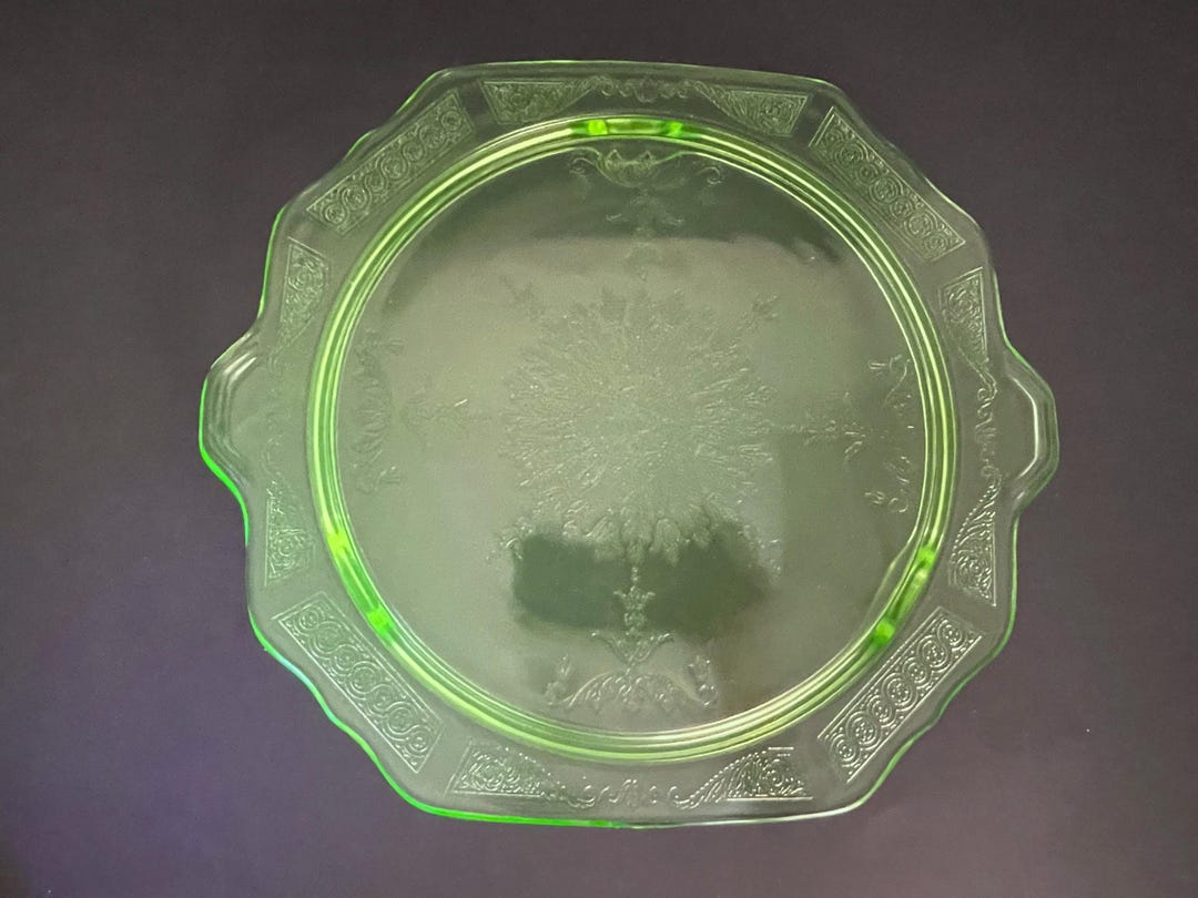 Princess Pattern Green Depression Glass Footed Cake Plate - Etsy