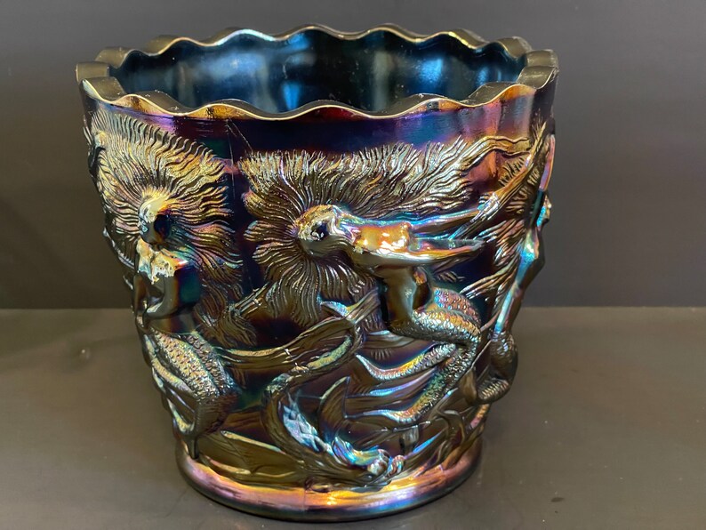 Fenton Amethyst Carnival Glass Mermaid Planter - Etsy