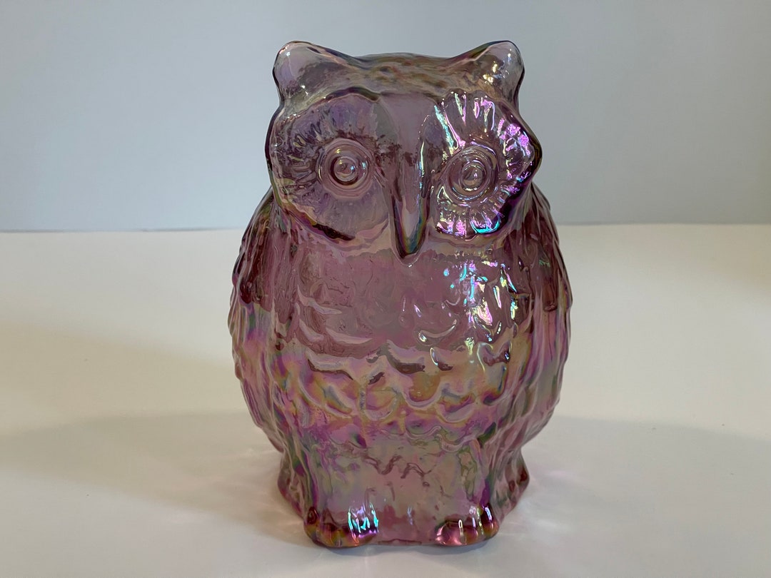 Fenton Pink Carnival Glass Owl - Etsy